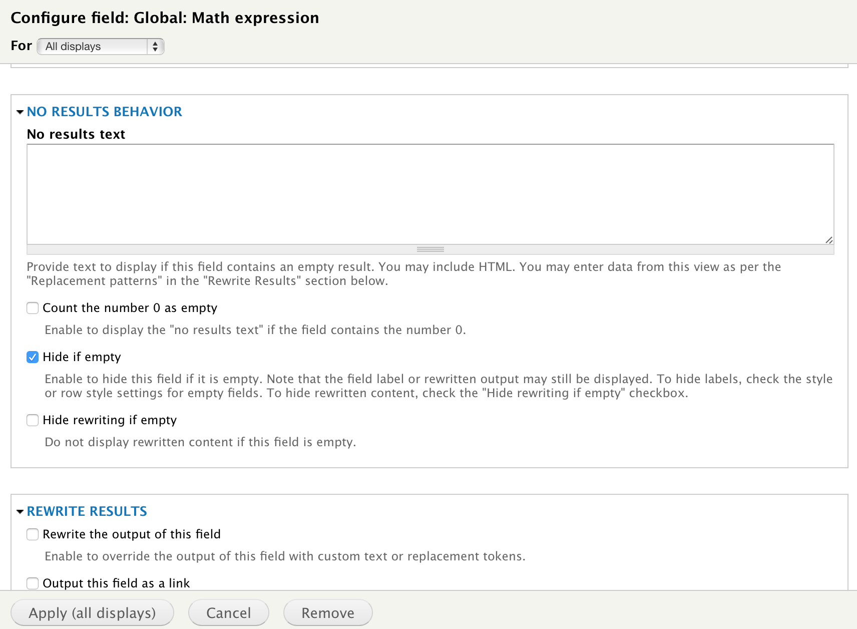 Global: Math Expression, No Results Behavior not working [#2539930] | Drupal.org